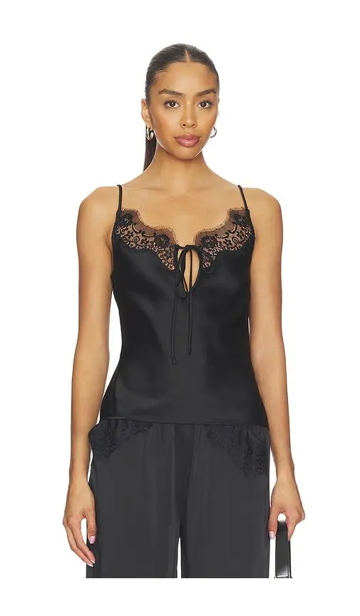 Tularosa Sophia Top With Lace Trim And Draped Back - Black