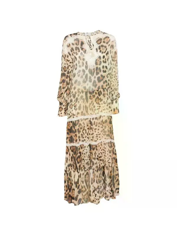 ERMANNO FIRENZE Leopard-print Lace-trimmed Midi Dress - Neutrals