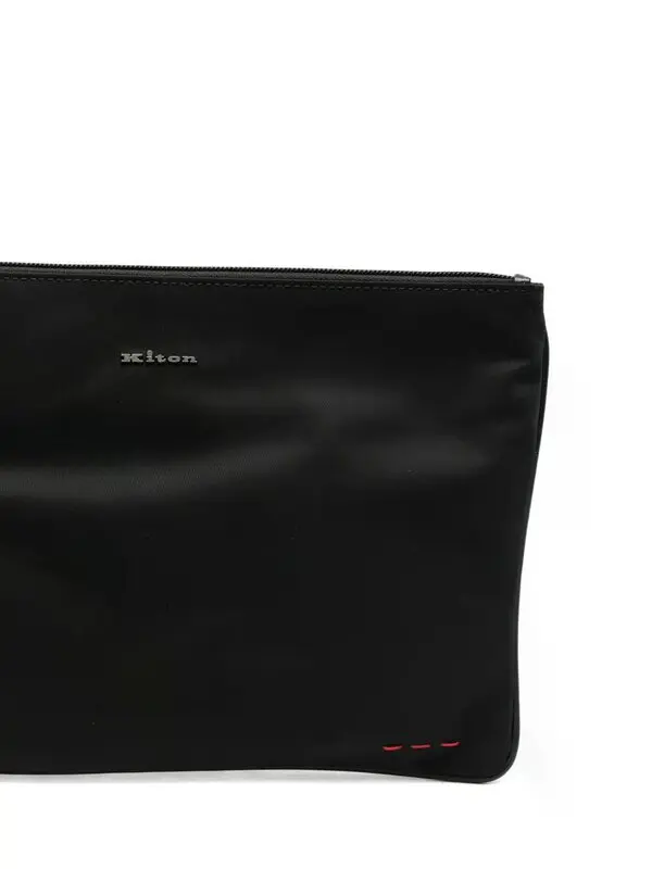 Kiton Logo Plaque Zip Top Pouch Bag