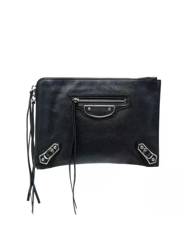 Balenciaga Chevre Motocross Classic Metallic Edge Clutch Bag - Black