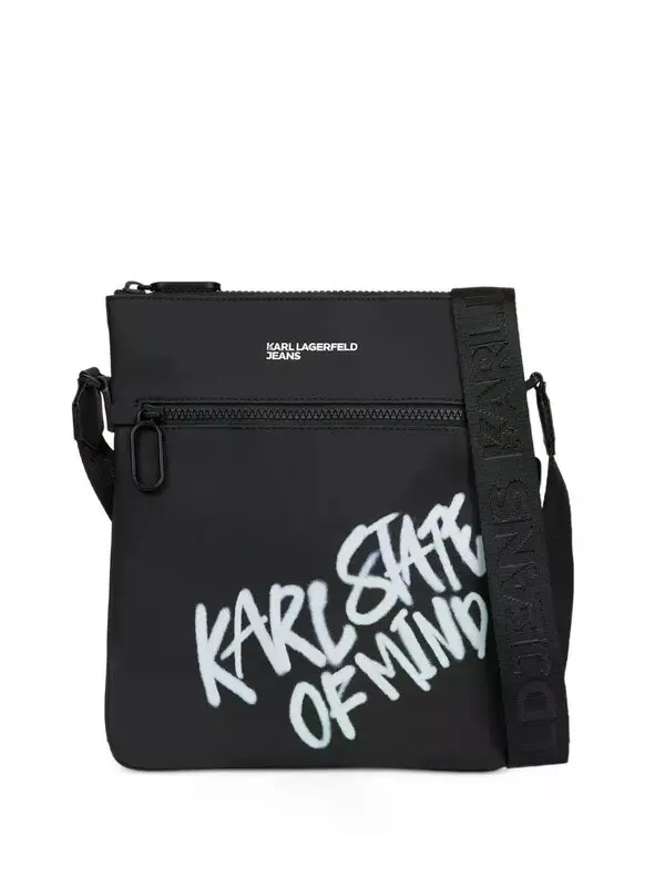 Karl Lagerfeld Slogan Print Messenger Bag - Black