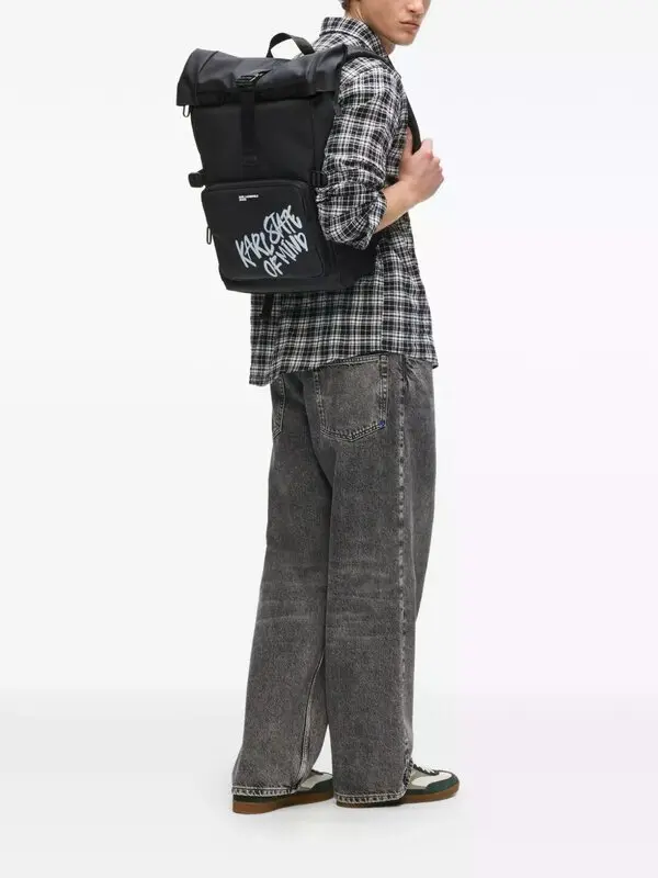 Karl Lagerfeld Slogan Print Buckled Backpack