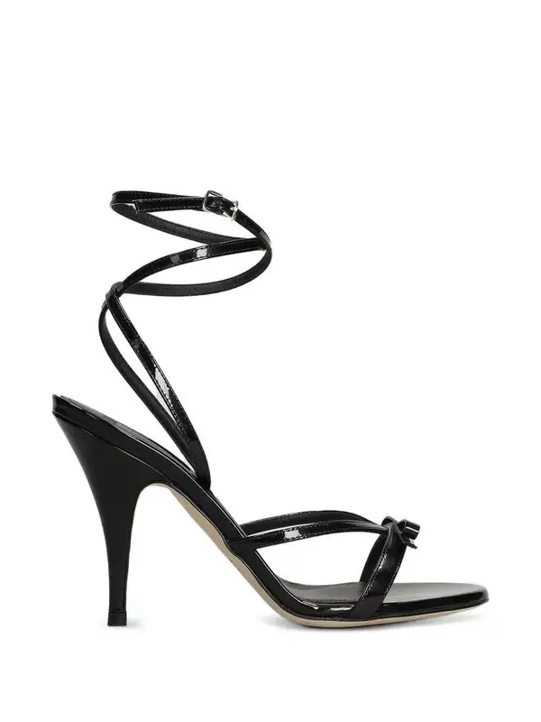 3JUIN Bow Detail Leather Heeled Sandals - Black