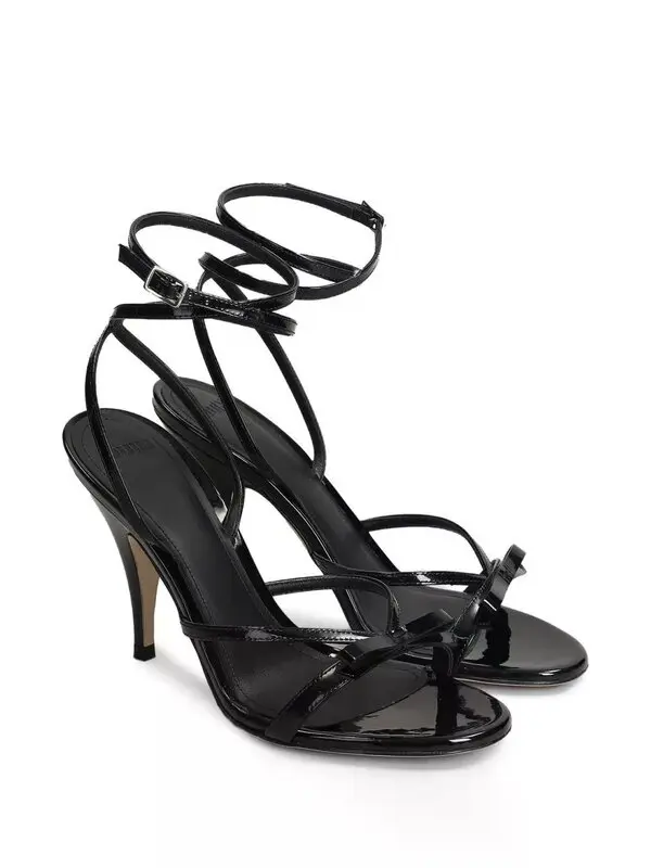 3JUIN Bow Detail Leather Heeled Sandals - Black