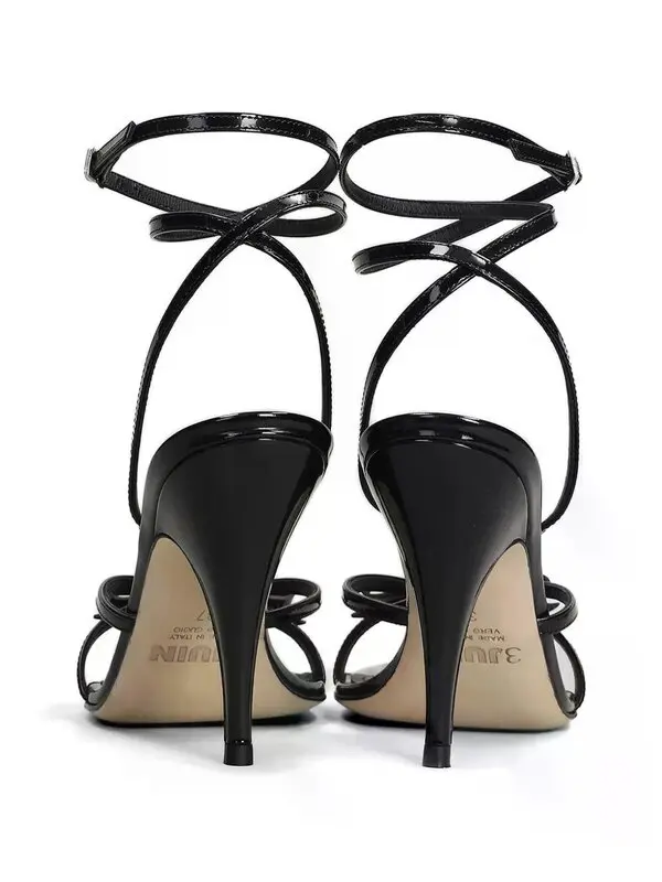3JUIN Bow Detail Leather Heeled Sandals - Black