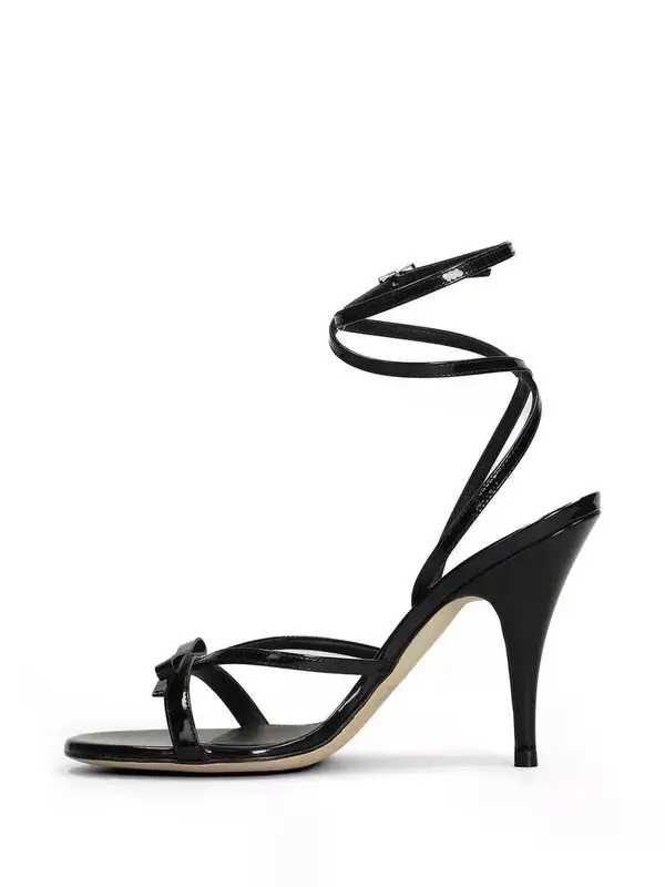 3JUIN Bow Detail Leather Heeled Sandals - Black
