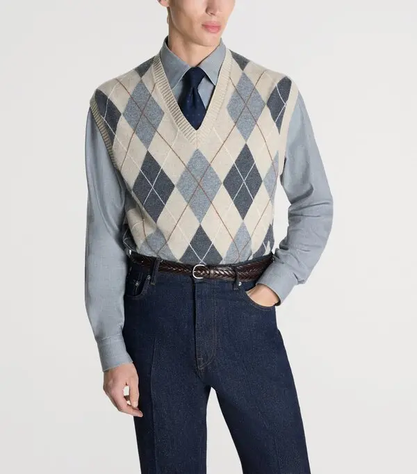 Dunhill Cashmere Argyle Sweater Vest - Beige