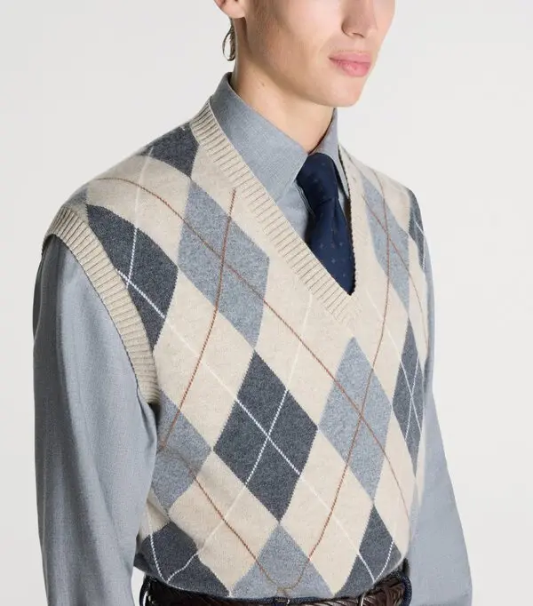 Dunhill Cashmere Argyle Sweater Vest - Beige