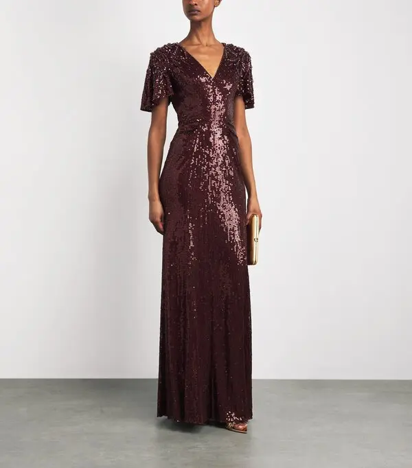 Jenny Packham Sequinned Gown - Red
