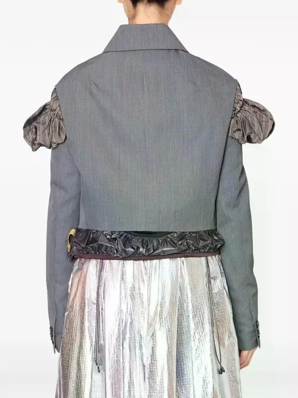 Kolor Cropped Jacket With Ruffled Striped Sleeves