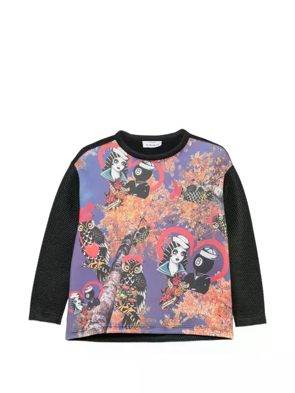The Artistylist Graphic Print Mesh Panel Sweatshirt
