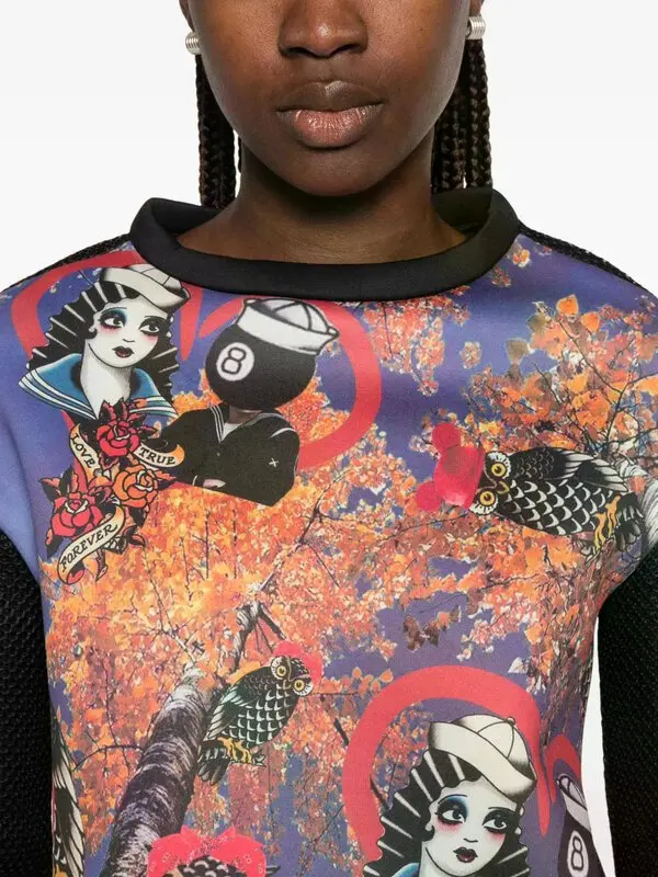 The Artistylist Graphic Print Mesh Panel Sweatshirt