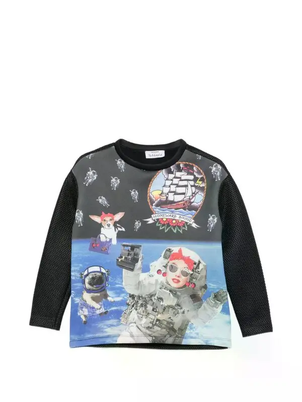 The Artistylist Graphic Print Mesh Sleeve Sweatshirt