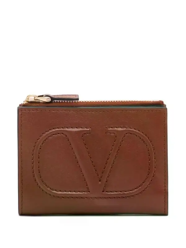 Valentino Garavani Compact Vlogo Walk Wallet In Calfskin - Brown
