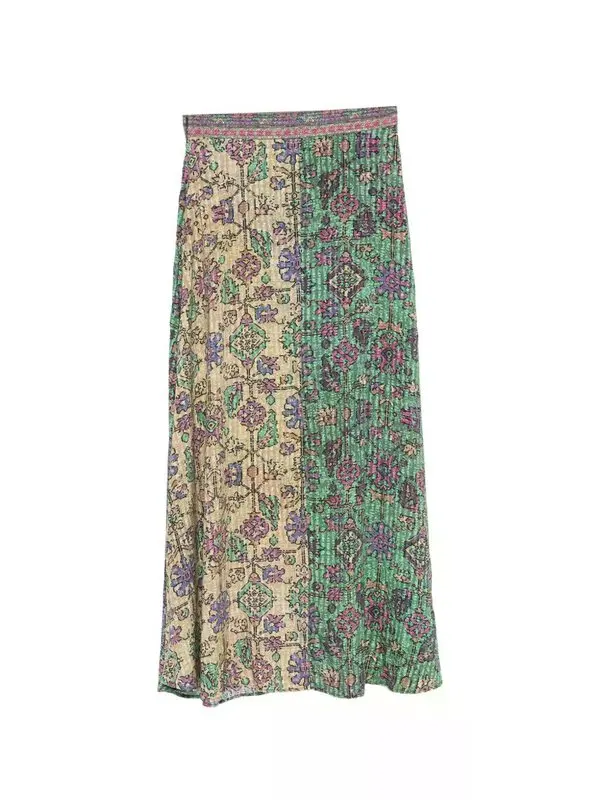 Ba&sh Geometric Print Pleated Midi Skirt