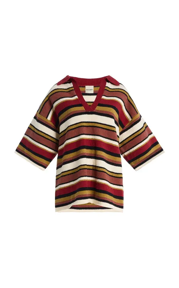 ZULU & ZEPHYR Striped Cotton-linen Knit Polo - Multi