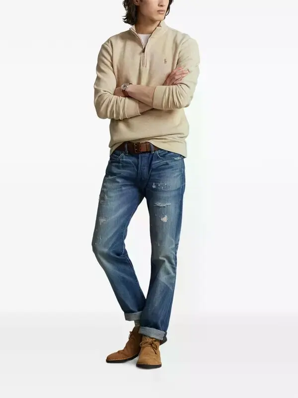 Polo Ralph Lauren Quarter-zip Embroidered-logo Sweater - Neutrals