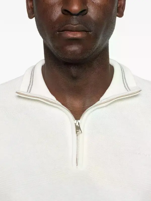 Gant Ribbed Knit Quarter-zip Sweater - Neutrals
