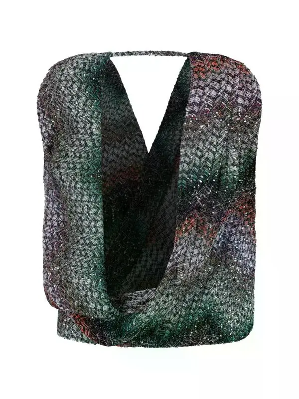 Missoni Sequin Embellished Zigzag V-neck Sleeveless Top