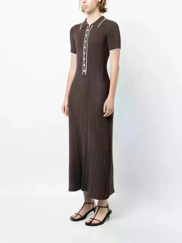 Anna Quan Penelope Ribbed Knit Contrasting Trim Maxi Dress - Brown