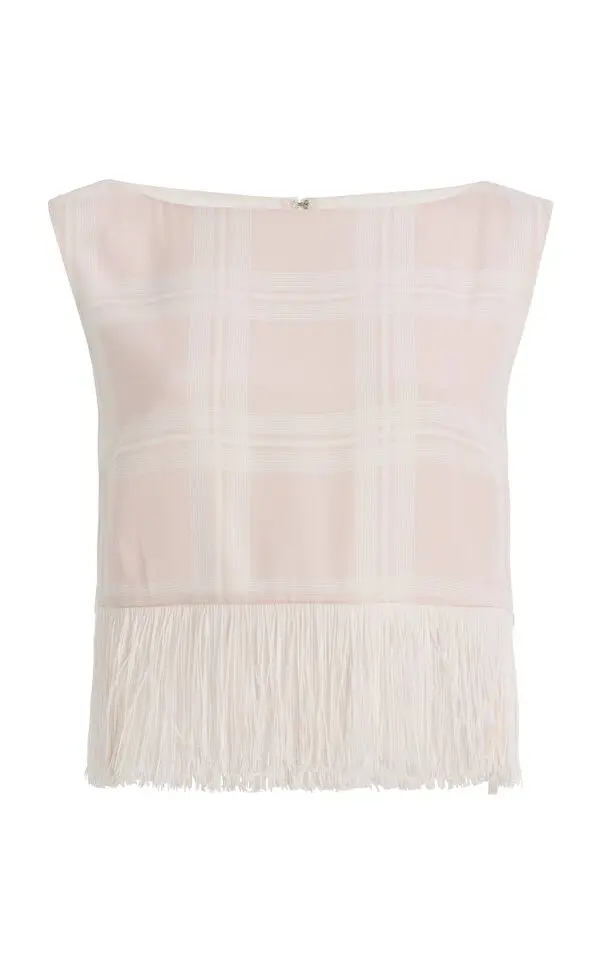 Posse Lola' Plaid Crepe Top With Fringe Hem - Pink