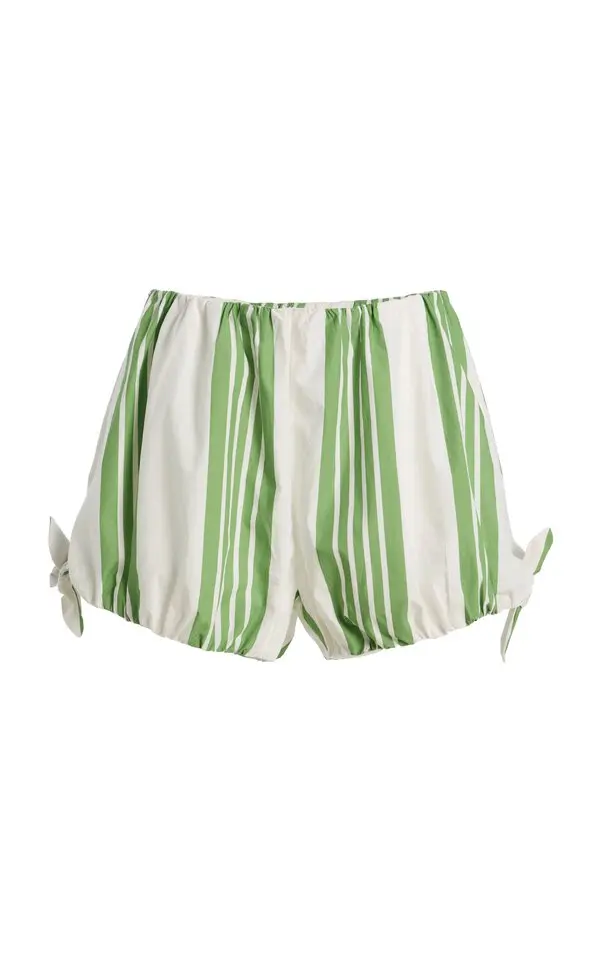 Posse Rosie Striped Cotton Bloom Shorts - Green