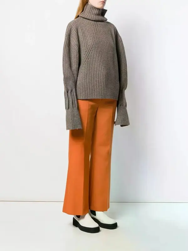 JW Anderson Ribbed Wool And Cashmere-blend Jumper With Foldover Turtleneck - Neutrals