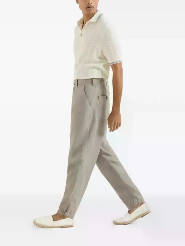 Brunello Cucinelli Linen Micro Chevron Trousers - Neutrals