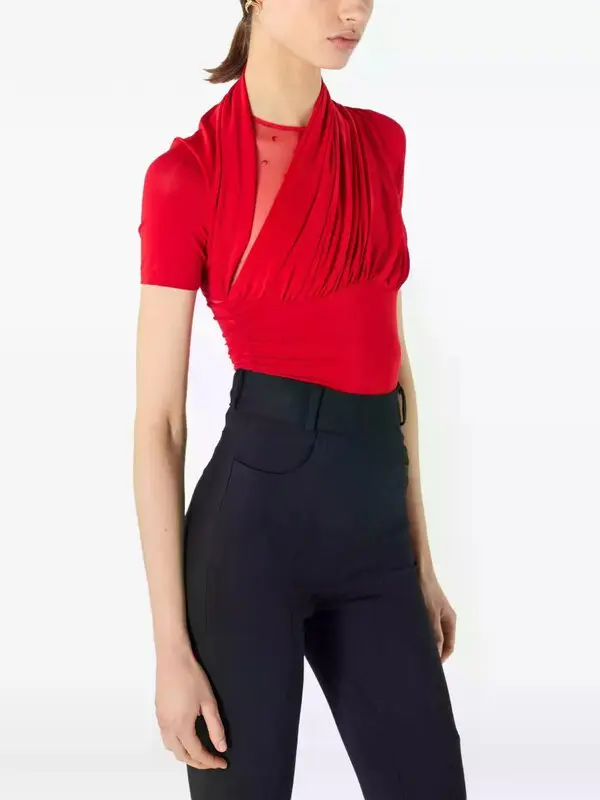 MARINE SERRE Draped Jersey And Plumetis Top - Red