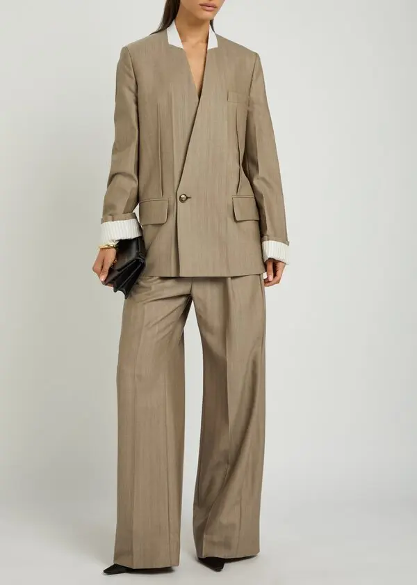Victoria Beckham Folded-collar Double-breasted Wool Jacket