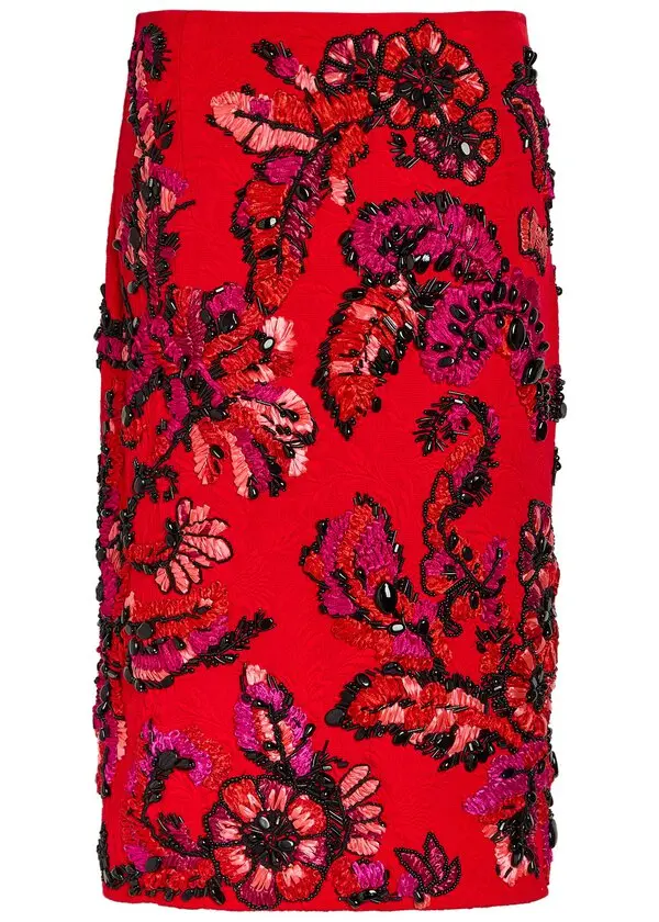 Dries Van Noten Floral Embellished Woven Midi Skirt