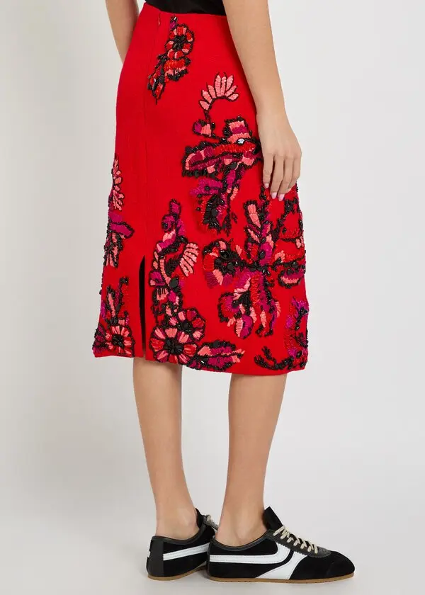Dries Van Noten Floral Embellished Woven Midi Skirt