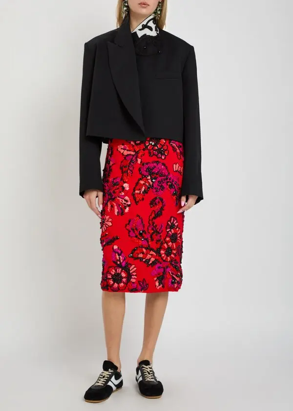 Dries Van Noten Floral Embellished Woven Midi Skirt