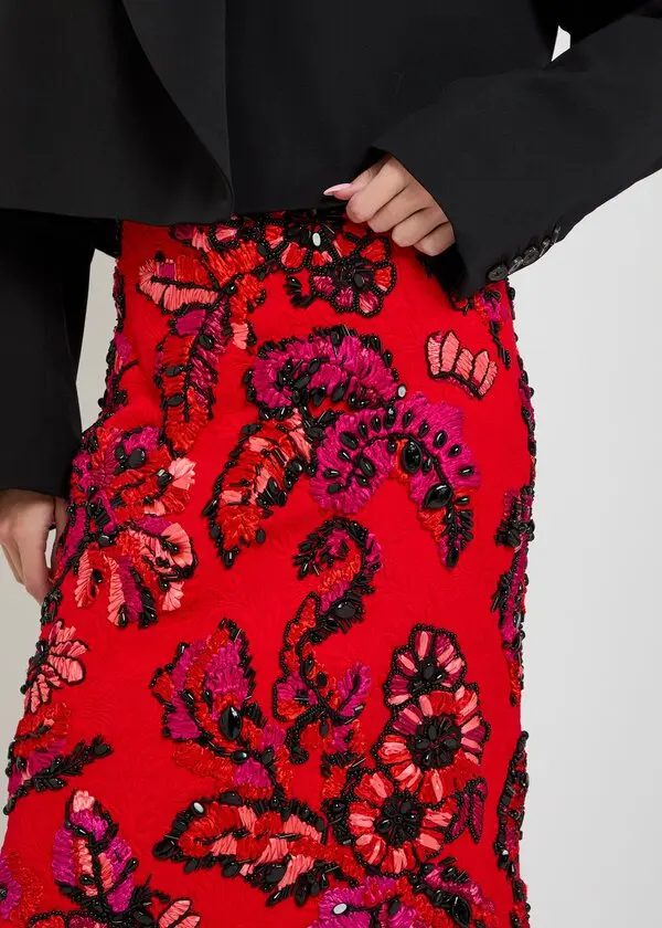 Dries Van Noten Floral Embellished Woven Midi Skirt