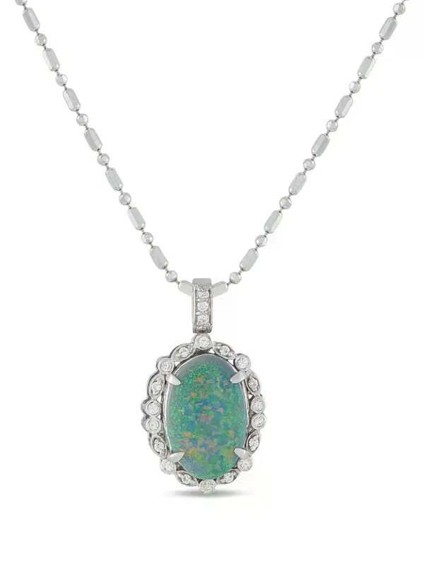 LB EXCLUSIVE 18k White Gold Opal And Diamond Necklace - Silver