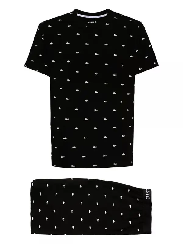 Lacoste Logo-embroidered Cotton Pyjama Set - Black