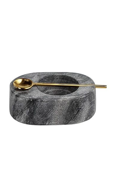 The Favorites Tuscan Marble Salt And Pepper Bowl With Gold Spoon - Gray