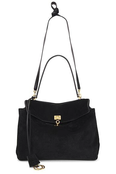 Balenciaga Rodeo Medium Top Handle Bag In Suede - Black