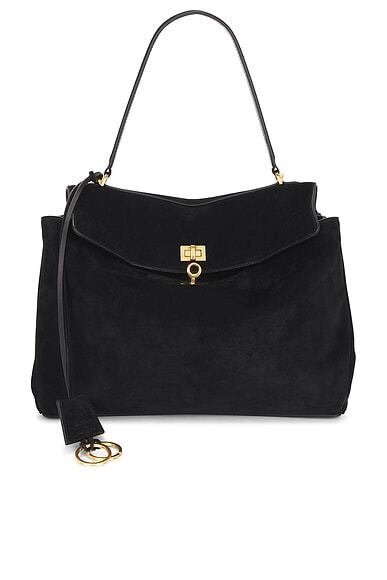 Balenciaga Rodeo Medium Top Handle Bag In Suede - Black