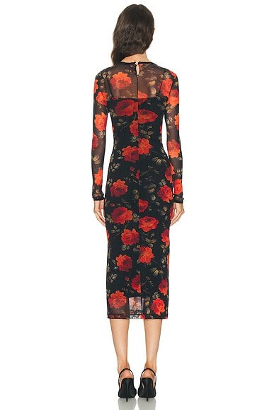 Carolina Herrera Long Sleeve Floral Print Dress