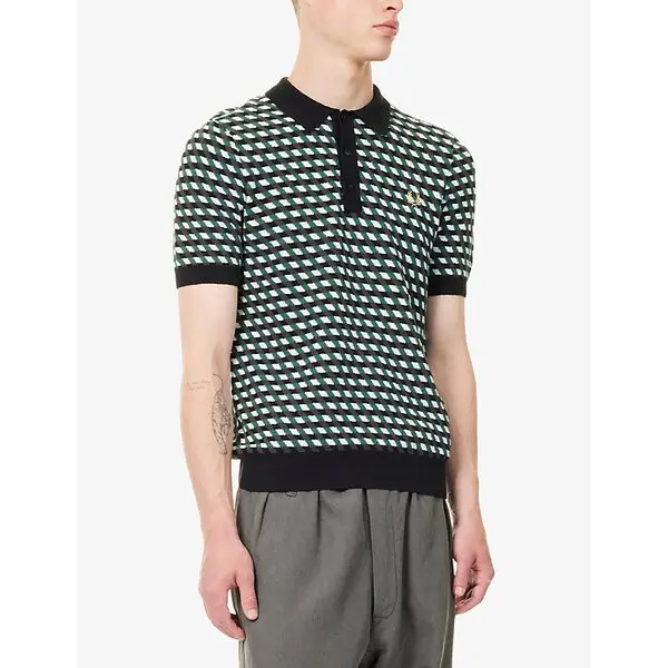 Fred Perry Geometric-knit Short-sleeve Knitted Polo Shirt - Light Ice