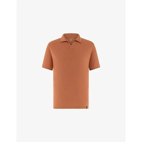 Boggi Milano Open-collar Regular-fit Stretch-linen Polo Shirt - Rust