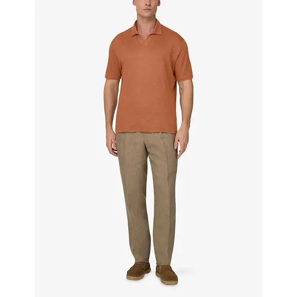 Boggi Milano Open-collar Regular-fit Stretch-linen Polo Shirt - Rust