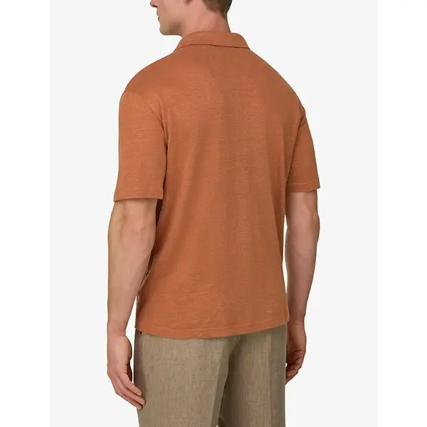 Boggi Milano Open-collar Regular-fit Stretch-linen Polo Shirt - Rust