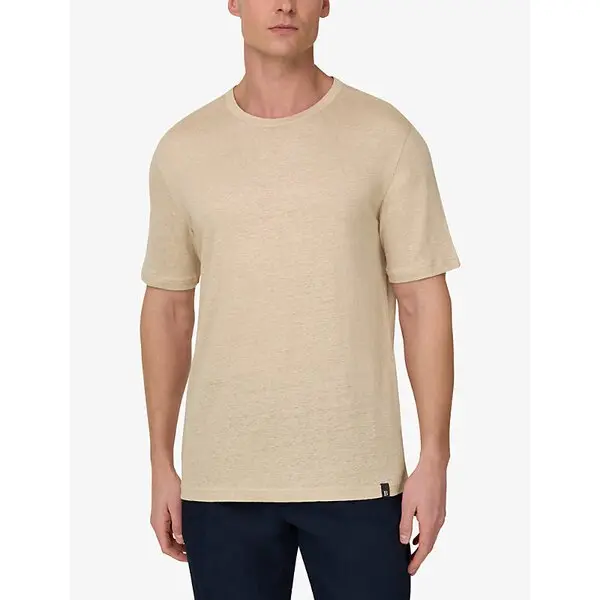 Boggi Milano Crewneck Regular-fit Stretch-linen T-shirt - Sand