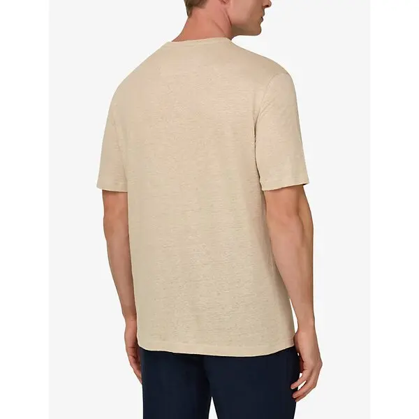 Boggi Milano Crewneck Regular-fit Stretch-linen T-shirt - Sand