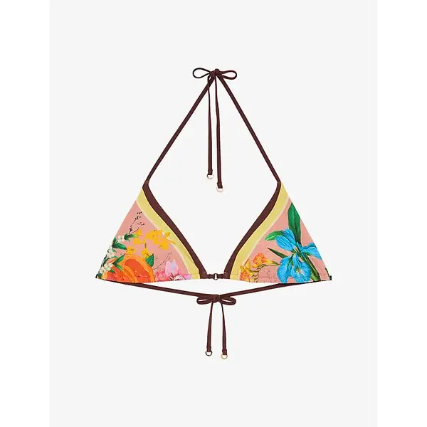 REISS Tina Tropical-print Bikini Top - Pink