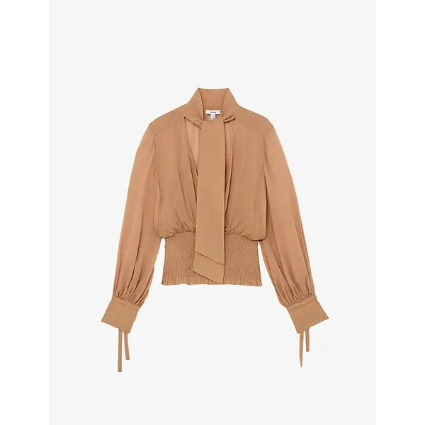 REISS Phoebe Tie-neck Woven Blouse