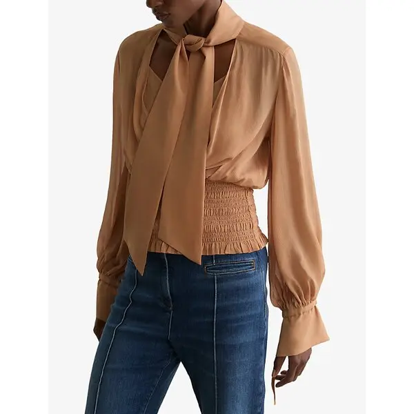 REISS Phoebe Tie-neck Woven Blouse