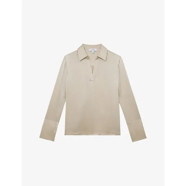 REISS Marina Silk Open-collar Blouse - Neutral